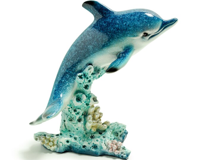 Ocean Dolphin Swimming Over Coral Reef Figurine Unique Underwater Decor ...