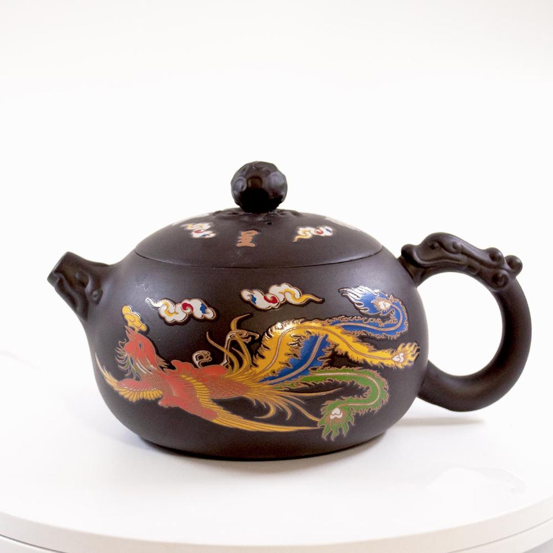 Dragon & Phoenix Color Changing Purple Clay Tea Set Handmade Teapot 15 ...