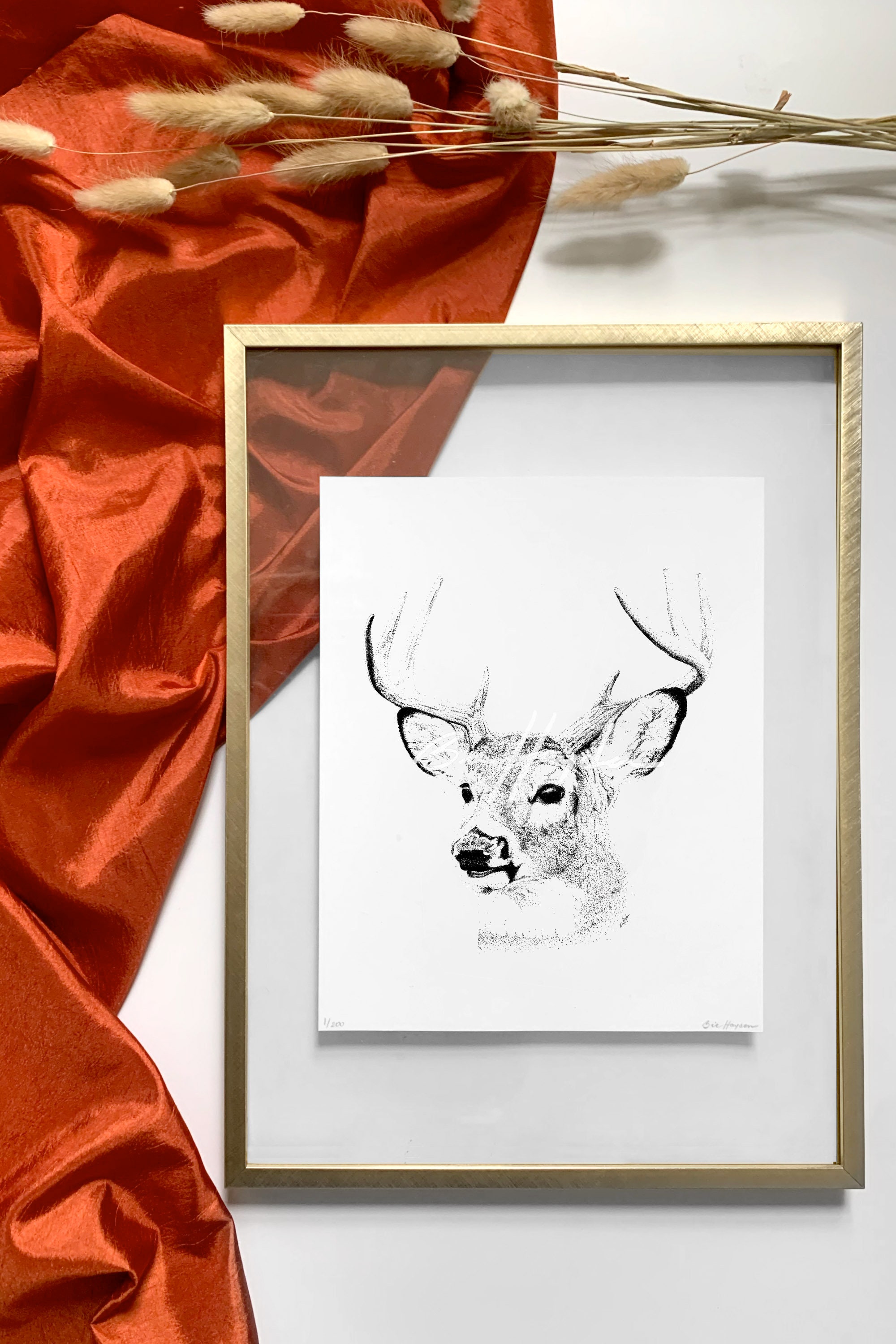 Deer Drawing Art Print | 8 X 10 Inch Wall Art | Black and White ...