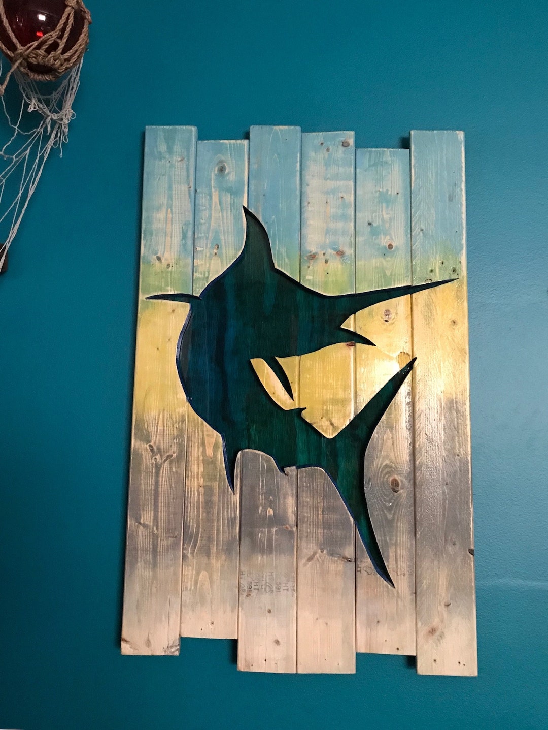 Marlin Pallet Wood Sign Reclaimed Wood Distressed Wood Marlin Sign ...