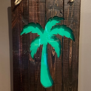 Pallet Wood Palm Tree Sign Lighted Reclaimed Wood Recycled Wood Sign ...
