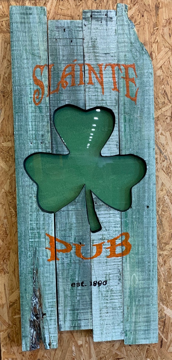 Home Décor Wall Hangings Irish pub sign Slainte good luck clover wood ...