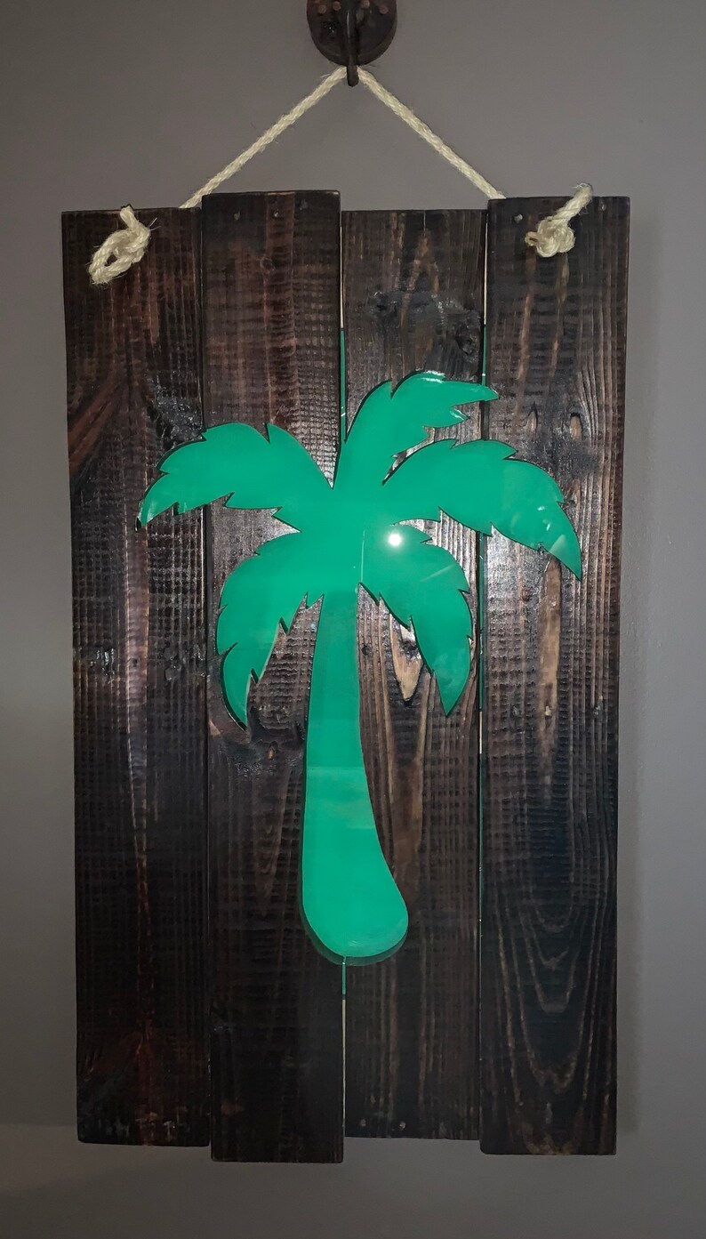 Pallet Wood Palm Tree Sign Lighted Reclaimed Wood Recycled - Etsy