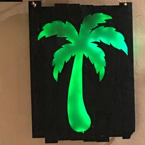 Pallet Wood Palm Tree Sign Lighted Reclaimed Wood Recycled Wood Sign ...
