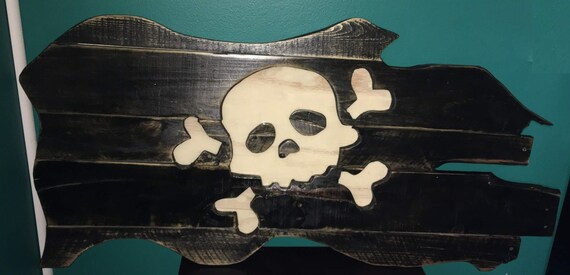 Pirate Flag upcycled pallet wood flag reclaimed wood skull and | Etsy