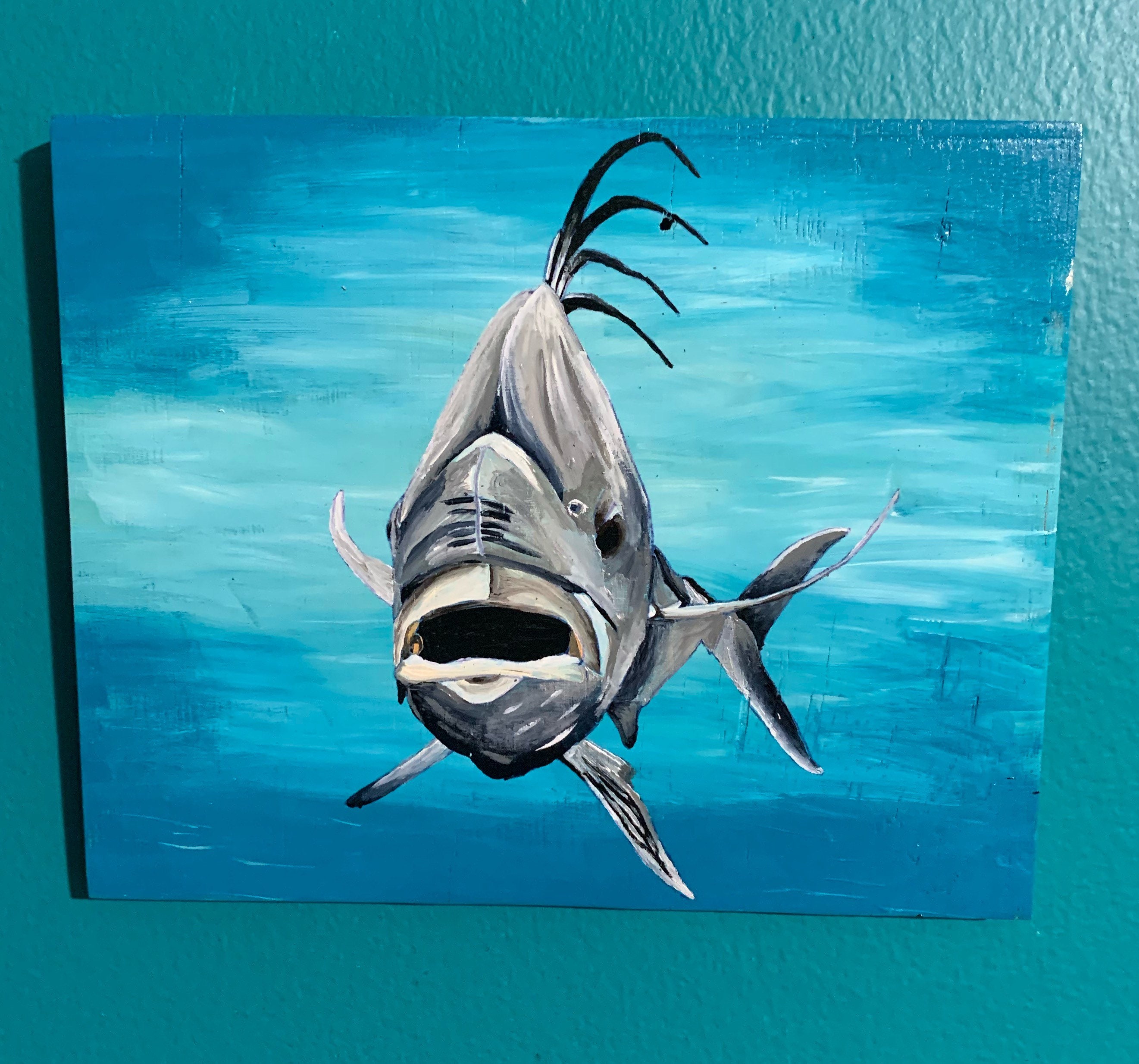 Rooster Fish Painting Upcycled Wood Pallet Wood Painting Recycled Wood ...