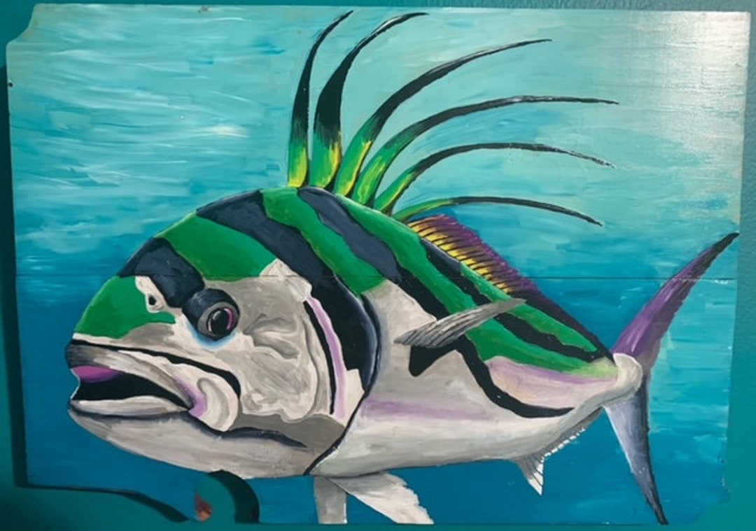 King of the Rooster Fish Painting - Pallet Wood Painting - Etsy