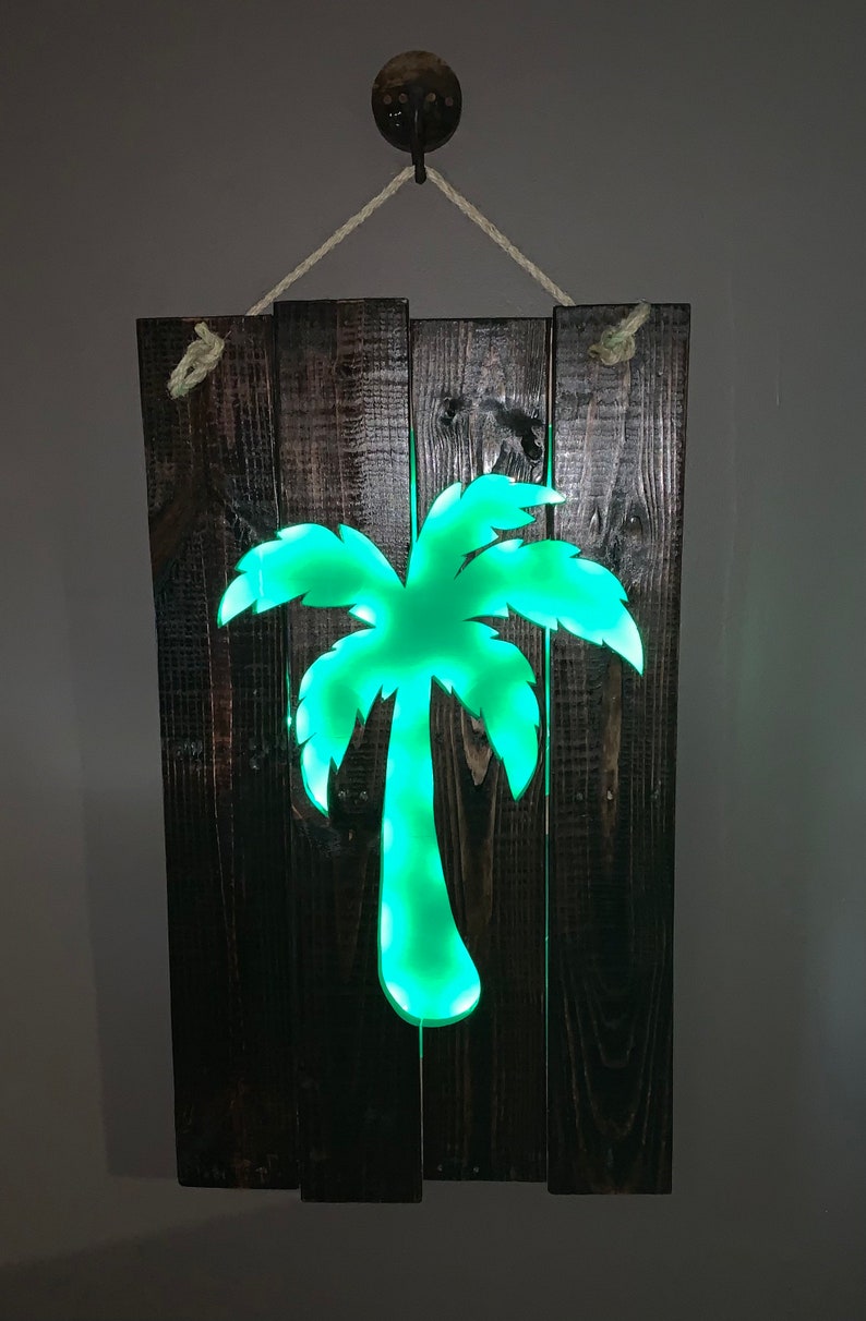 Pallet Wood Palm Tree Sign Lighted Reclaimed Wood Recycled - Etsy