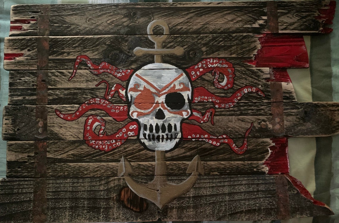 Pirate Rum Barrel Painting Pallet Wood Painting Pirate Flag | Etsy