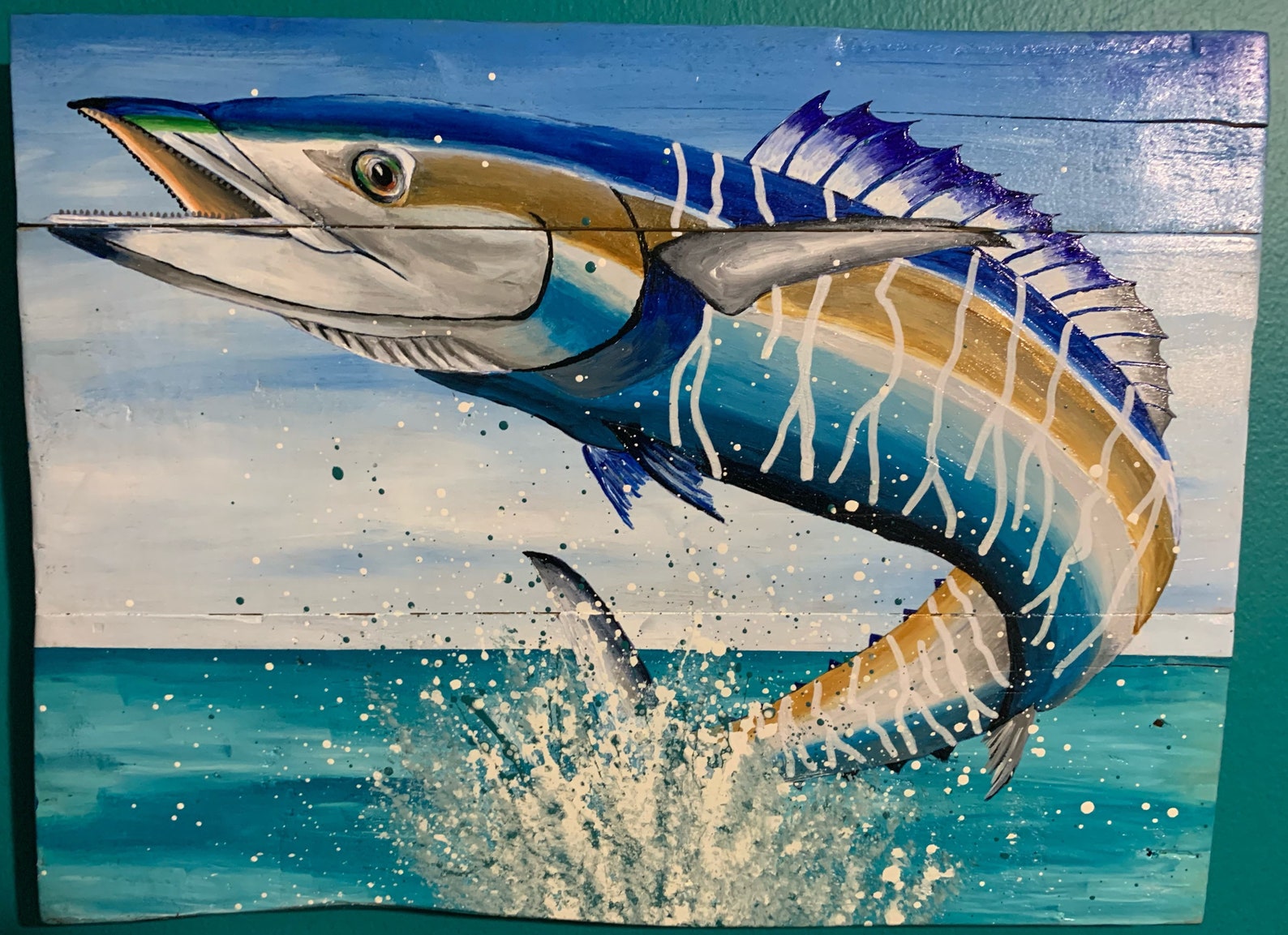 Wahoo Painting Upcycled Wood Pallet Wood Painting Recycled Wood Fishing ...