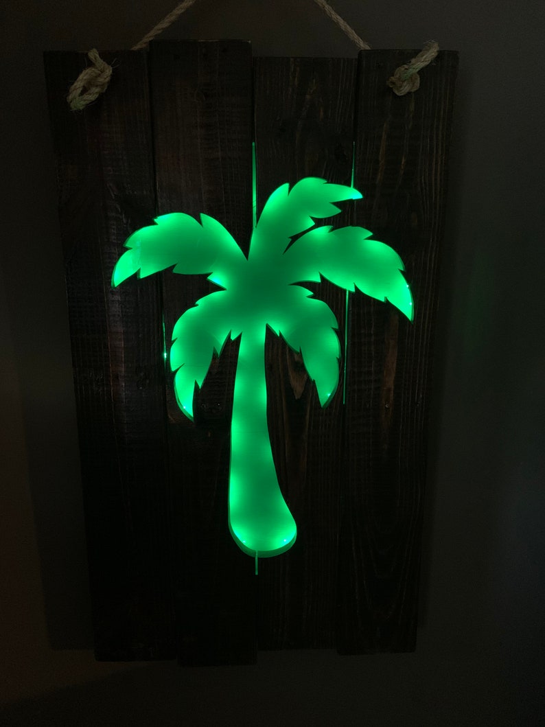 Pallet Wood Palm Tree Sign Lighted Reclaimed Wood Recycled Wood Sign ...