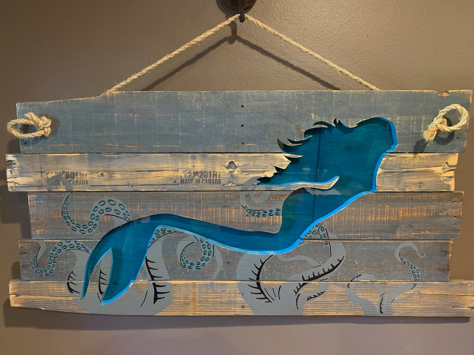Reclaimed Wood Rustic Silhouette Mermaid Sign With Octopus - Etsy