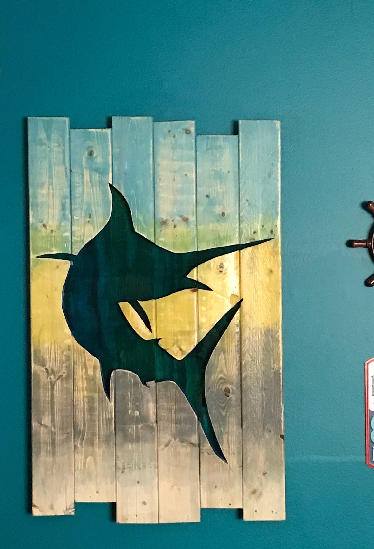 Marlin Pallet Wood Sign Reclaimed Wood Distressed Wood Marlin Sign ...
