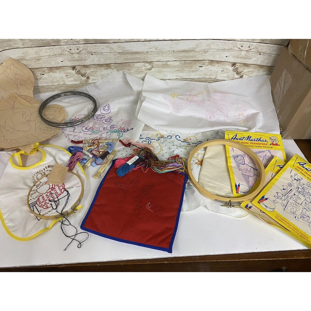 Vtg 70s Unfinished Embroidery Linen Projects, Mixed Lot Junk Journal ...