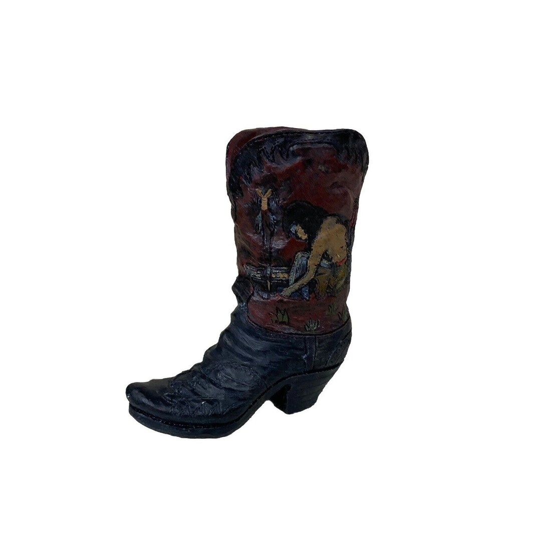 Vtg Miniature Ceramic/resin Cowboy Boot Shoe Figurine Art Native ...
