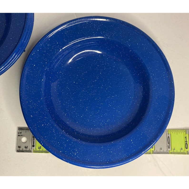 Blue Speckled Enamelware Camping Dishes 4 Bowls 4 Plates EUC - Etsy