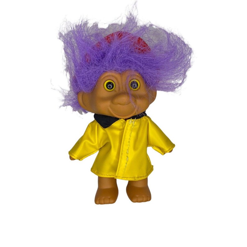 Vtg 1991 Boy Troll T.N.T. Vinyl Raincoat Hat Purple Hair Blue Yellow ...