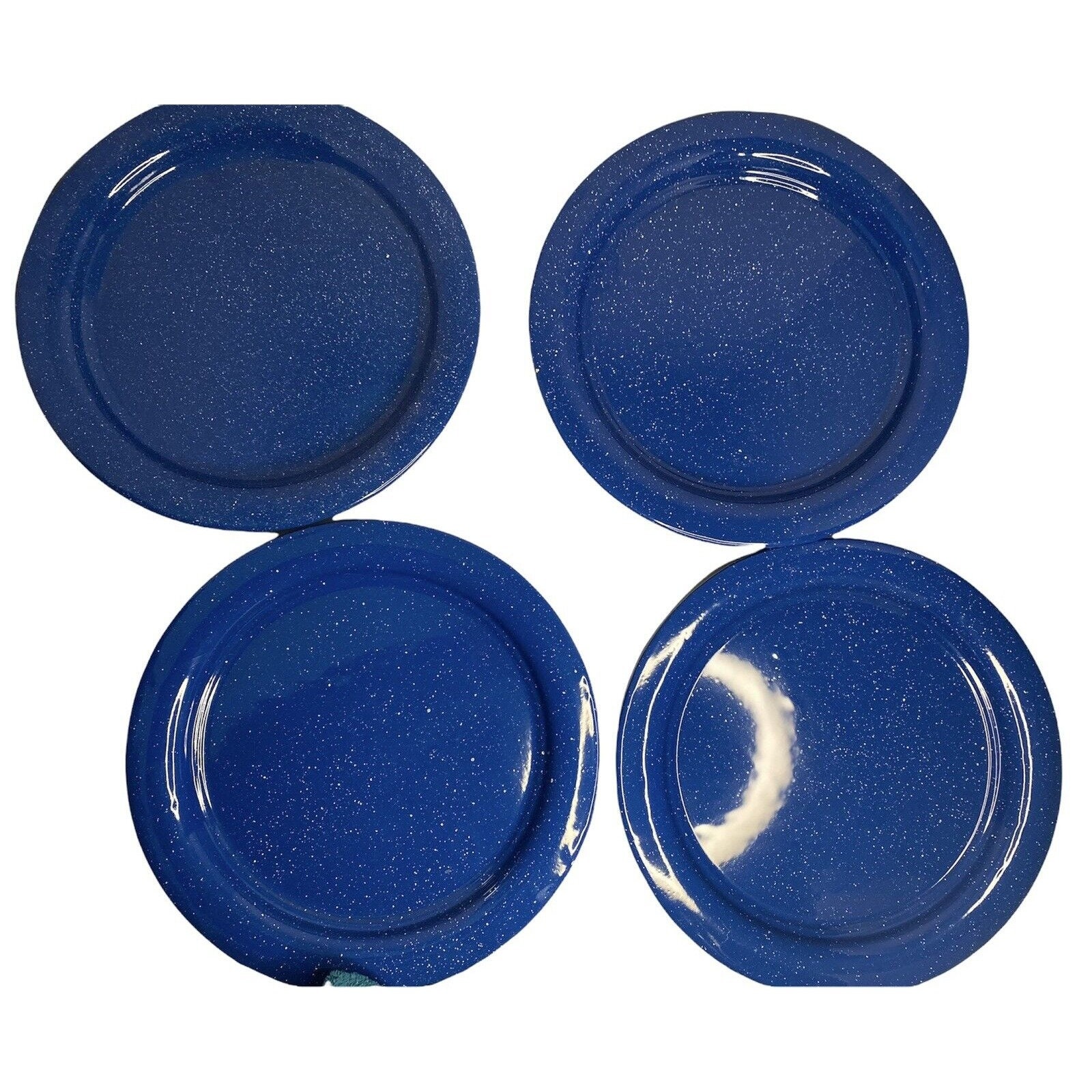 Blue Speckled Enamelware Camping Dishes 4 Bowls 4 Plates EUC - Etsy