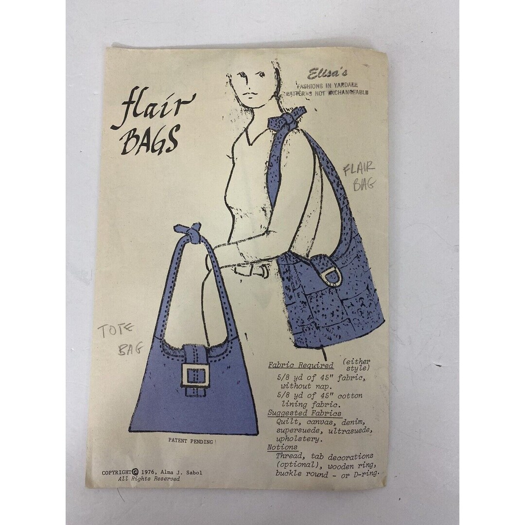 Vtg 1970s Sewing Pattern Flair Bag Tote Cut Complete Instructions ...