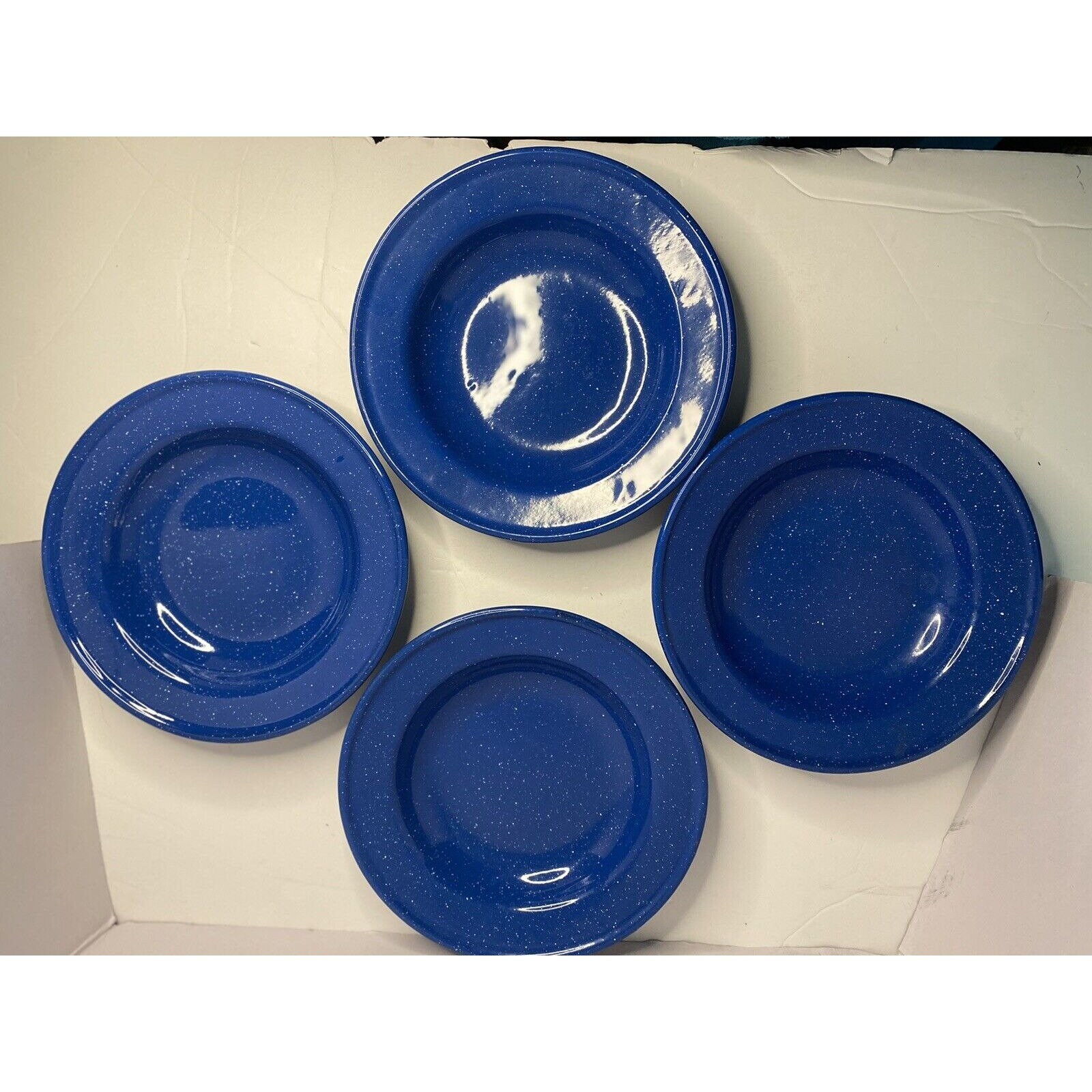 Blue Speckled Enamelware Camping Dishes 4 Bowls 4 Plates EUC - Etsy