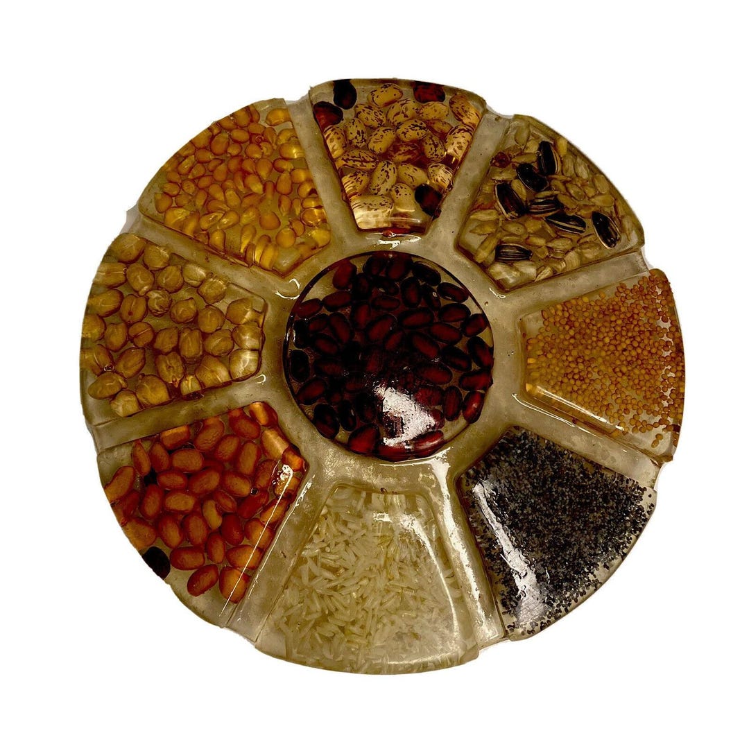 Vtg 1970s Lucite Trivet 8" Round Seeds Beans Clear Acrylic Country ...