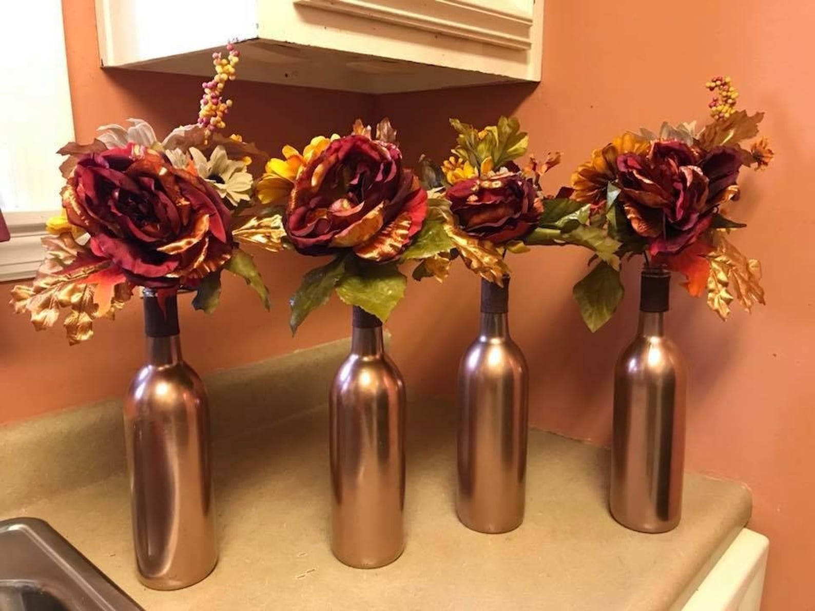 Fall Foliage Repurposed Wine Bottle Vases - Etsy