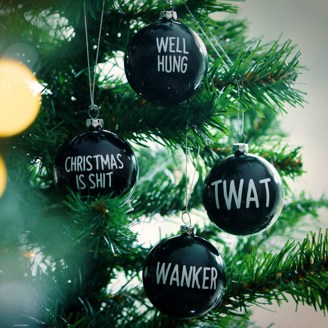 Set of 4 X Christmas Rude Swearing Bauble Rude Funny Baubles Xmas Tree ...
