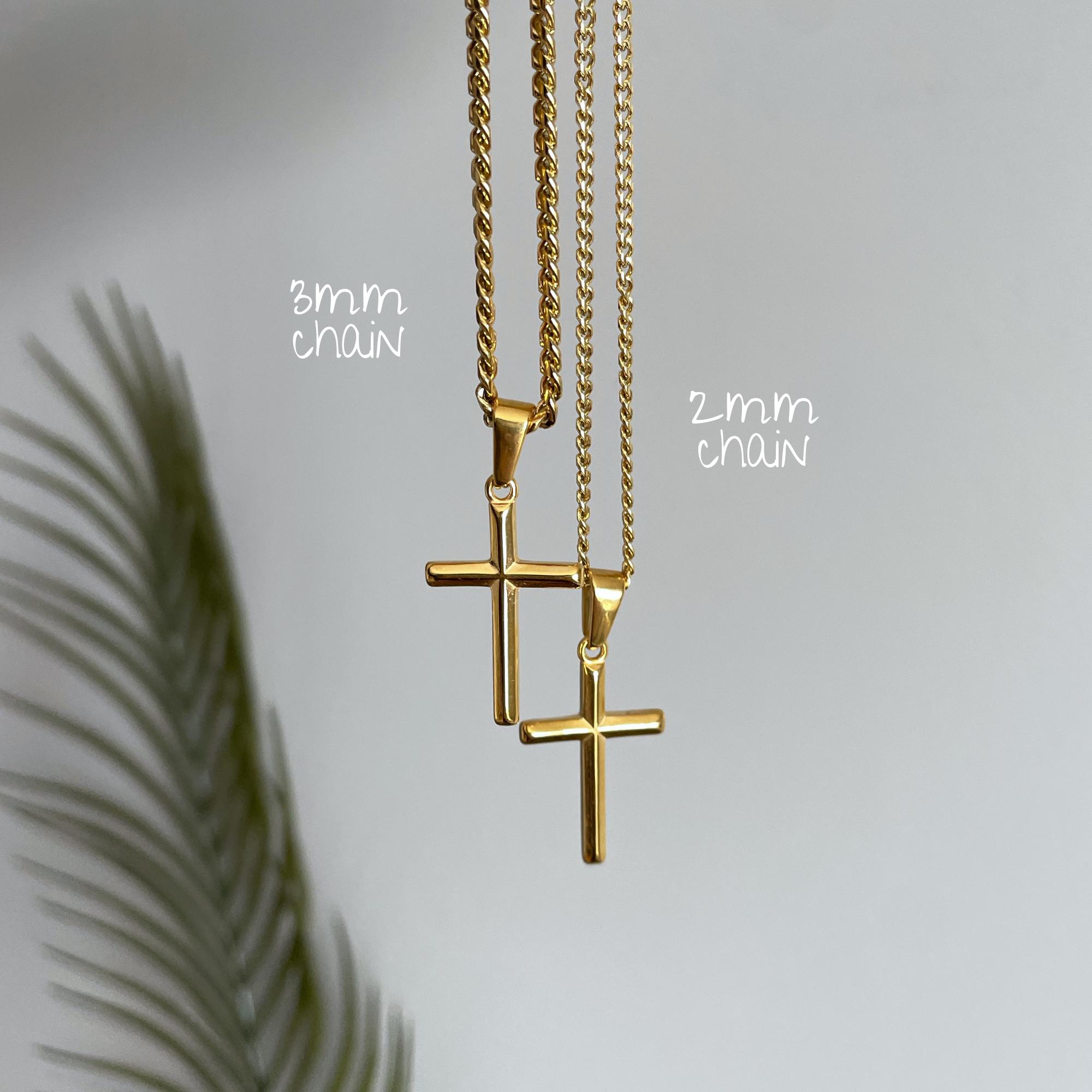 Mens Gold Cross Necklace, 18k Gold PVD Pendant & Chain, Unisex Jewelry ...