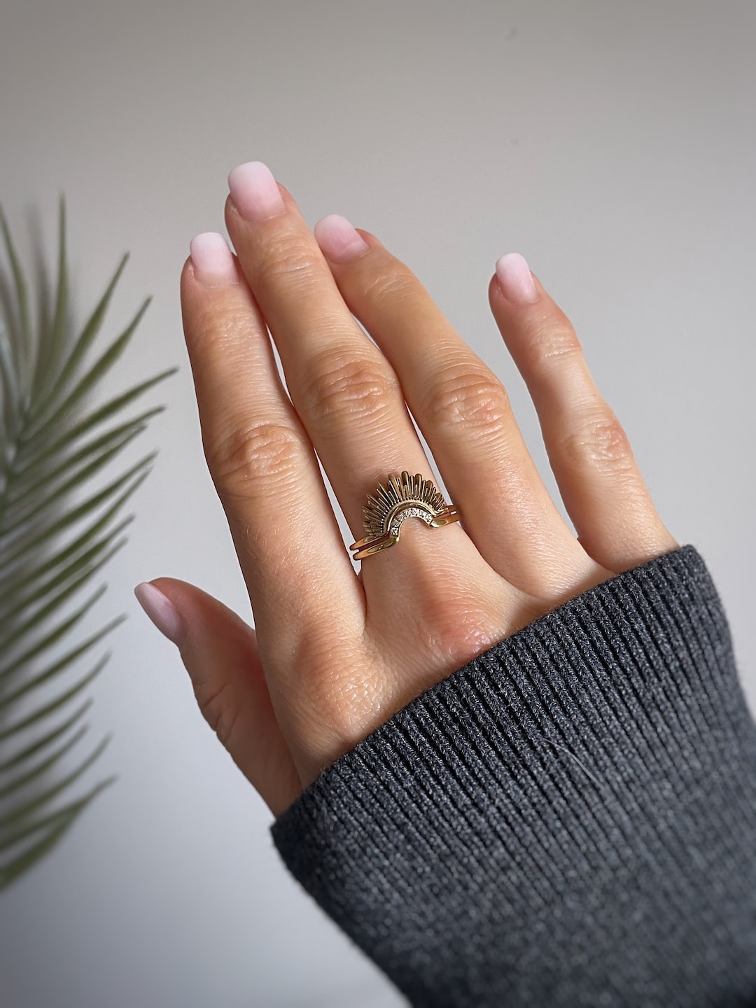 Sun Ring Set, Sunburst Ring Set for Women, Gold Arch Stacking Ring, Non ...