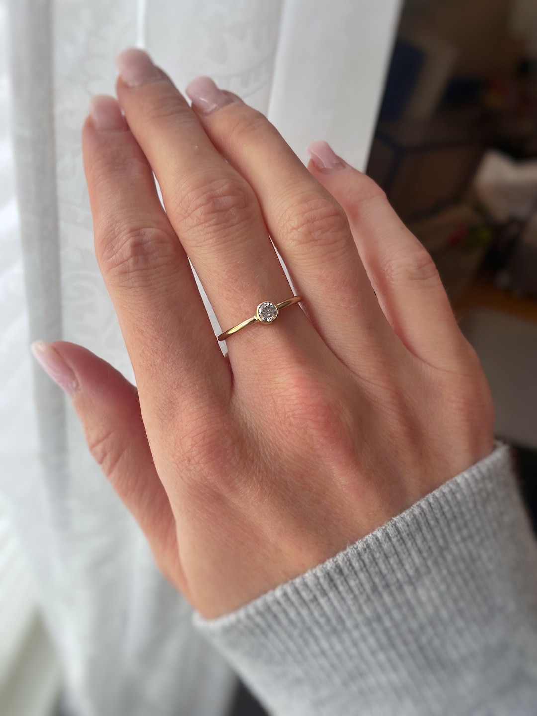 Gold Filled Ring, Cubic Zirconia Stackable Ring, Dainty Solitaire 14k ...
