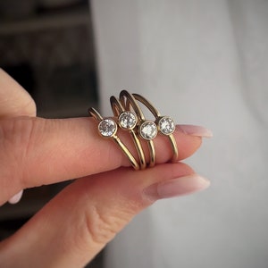 Gold Filled Ring, Cubic Zirconia Stackable Ring, Dainty Solitaire 14k ...