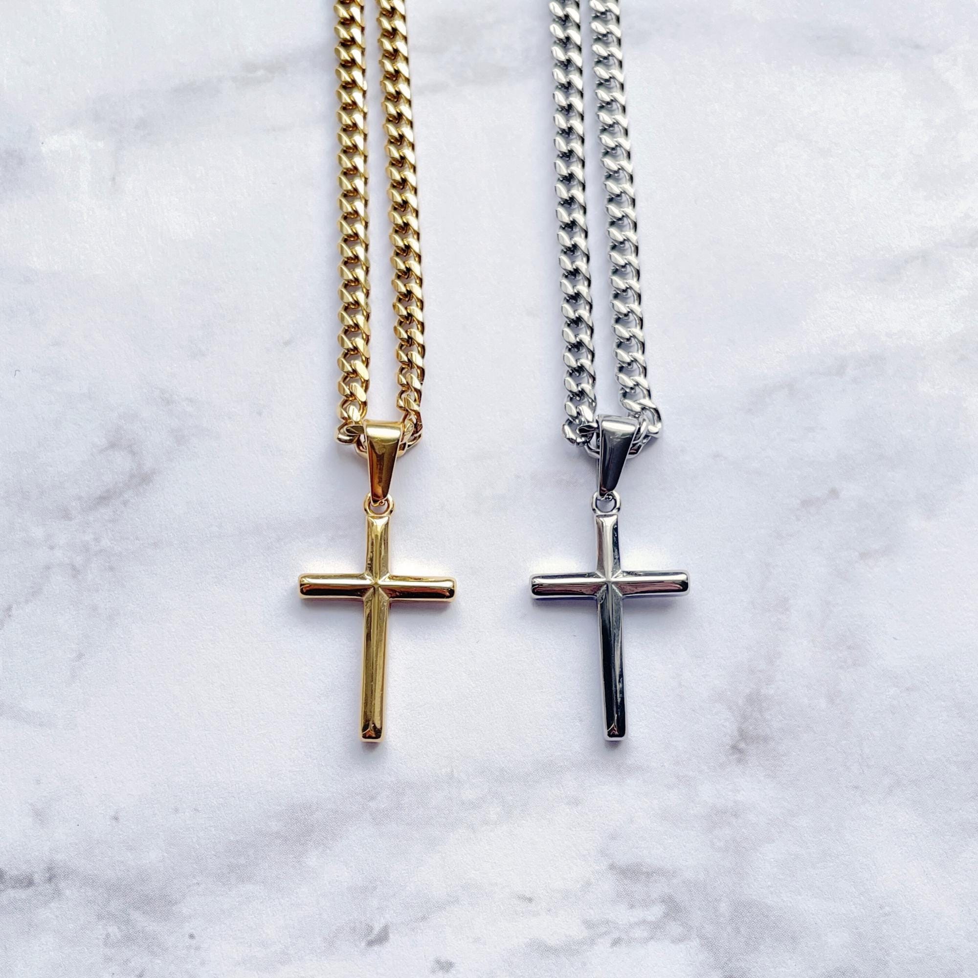 Mens Gold Cross Necklace, 18k Gold PVD Pendant & Chain, Unisex Jewelry ...