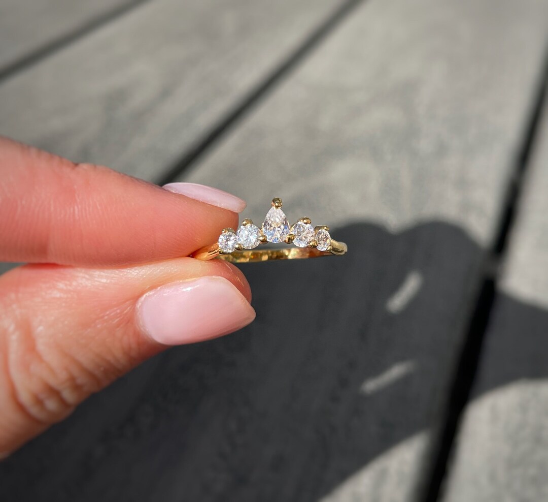 Gold Curved Ring, Chevron Ring, Stacking Contour Ring, Gold Sunburst ...