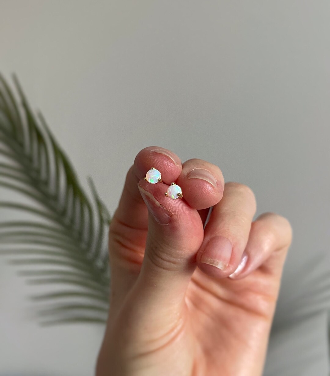 Opal Stud Earrings, Dainty Gold Opal Earrings, October Birthstone, 14k Gold Opal Post Earrings ...