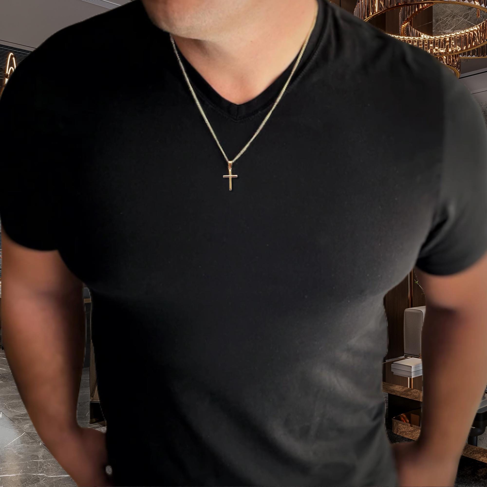 Mens Gold Cross Necklace, 18k Gold PVD Pendant & Chain, Unisex Jewelry ...