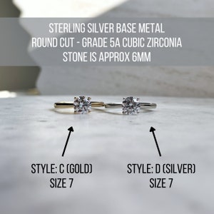 Solitaire Travel Engagement Ring, Gold Round Cut Wedding Ring, Silver ...