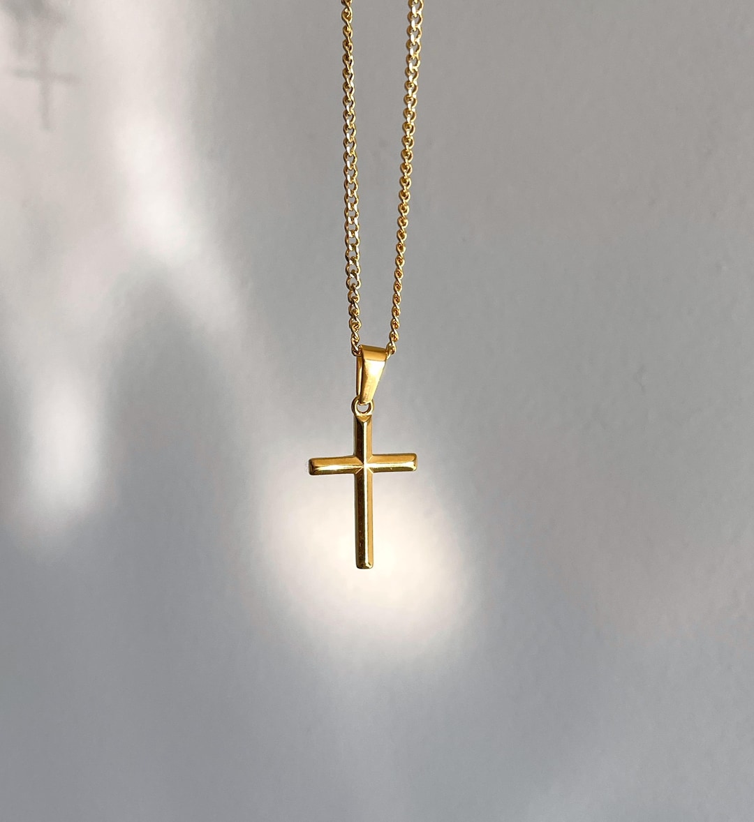 Mens Gold Cross Necklace, 18k Gold PVD Pendant & Chain, Unisex Jewelry ...