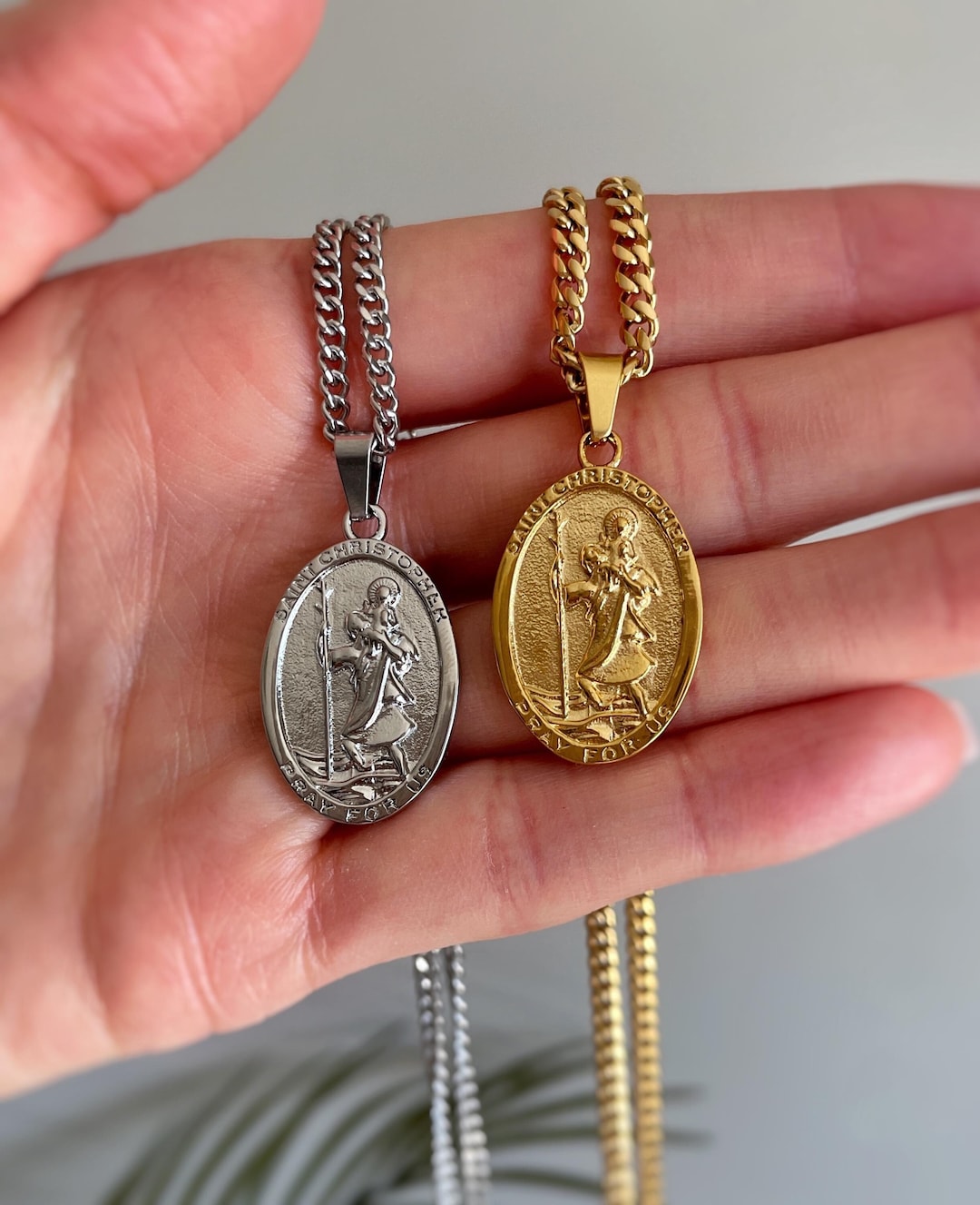 Saint Christopher Necklace, Oval St Christopher Pendant, Mens Gold ...