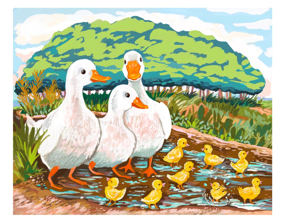 Duck Family Outing Print From Original Artwork by Ann Pilicer - Etsy