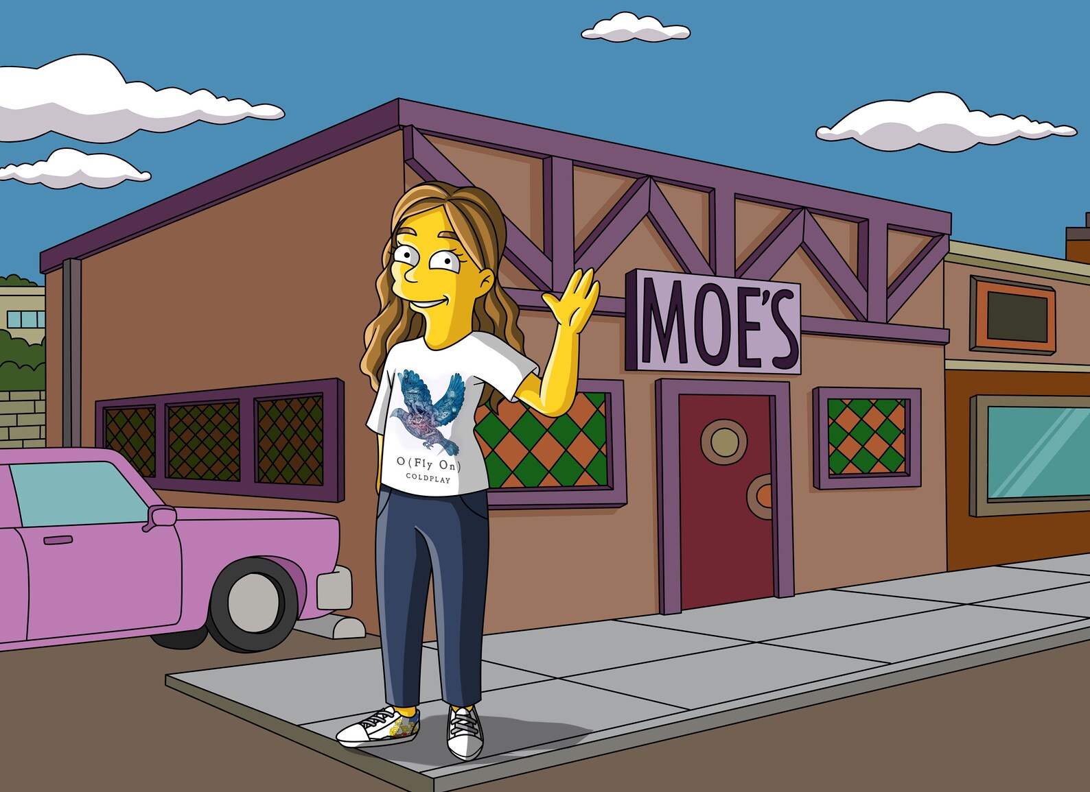 Get drawn in front of Moe's bar. Custom family portrait | Etsy