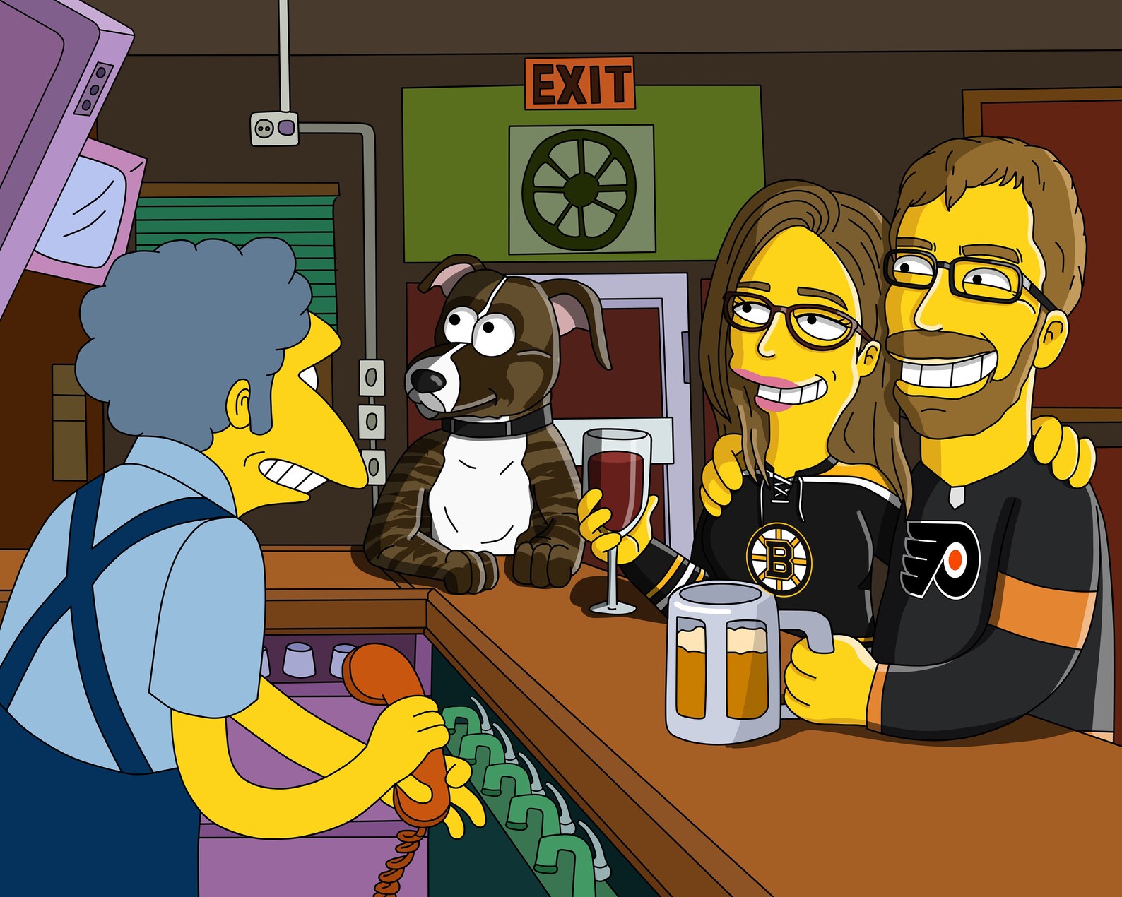 Custom Cartoon Portrait in Moe's Bar. Personalized | Etsy