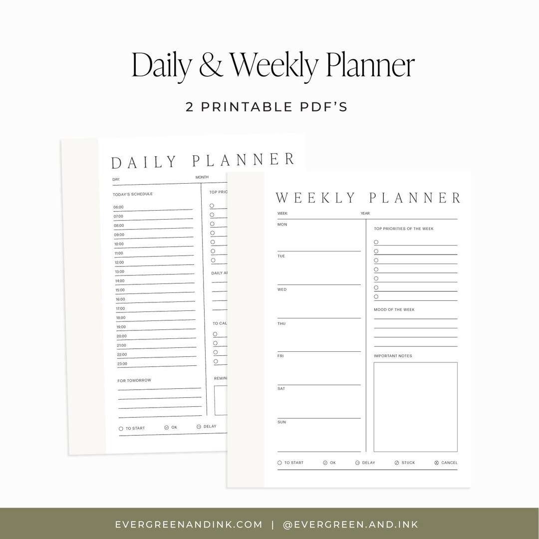 Daily & Weekly Printable PDF Planner | Day Planner Digital Download - Etsy