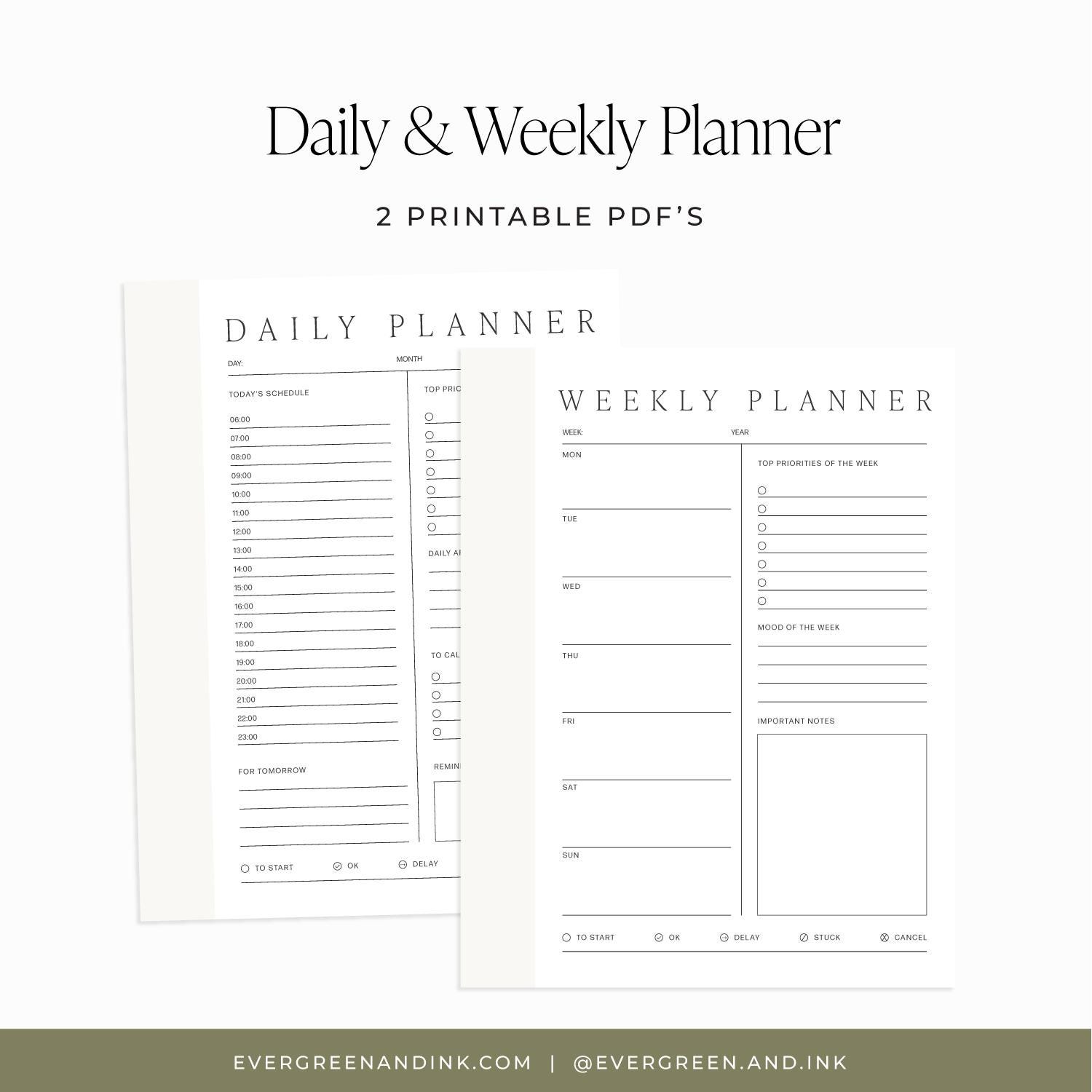 Daily & Weekly Printable PDF Planner | Day Planner Digital Download - Etsy