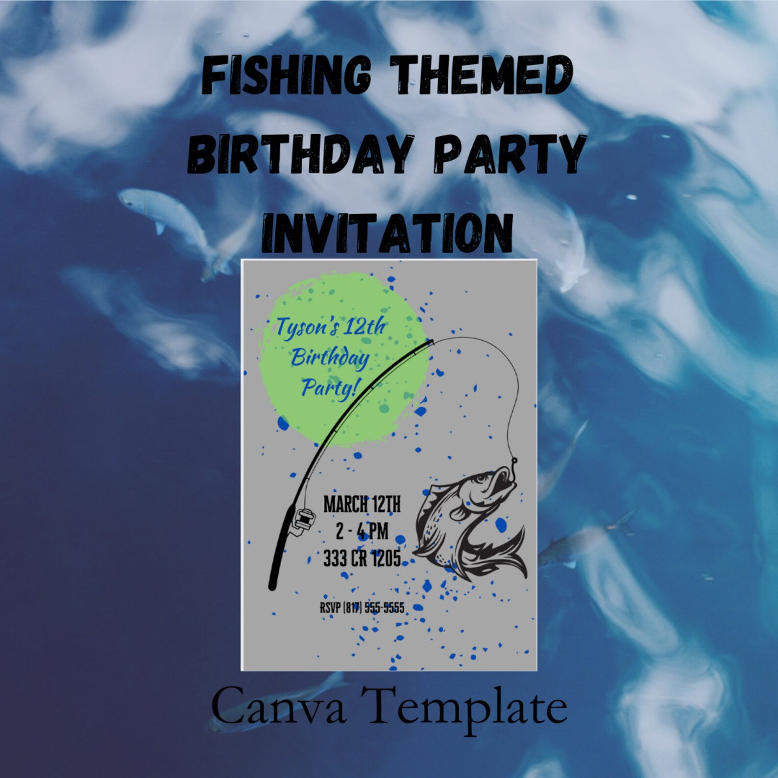 Fishing Themed Birthday Invitation, Canva Template - Etsy