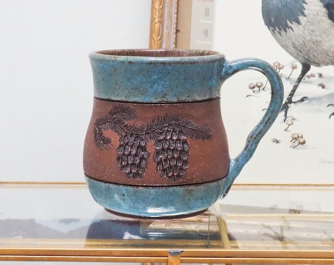 90s Pinecone Nature Mug - Vtg Ceramic Cabin Coffee Cup - Vintage ...