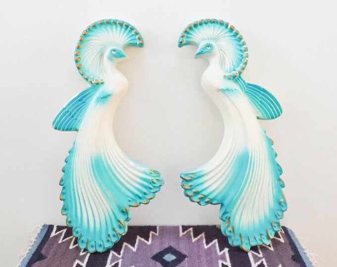 Blue Chalkware Bird Pair - Set of 2 Birds of Paradise Favor IND ...