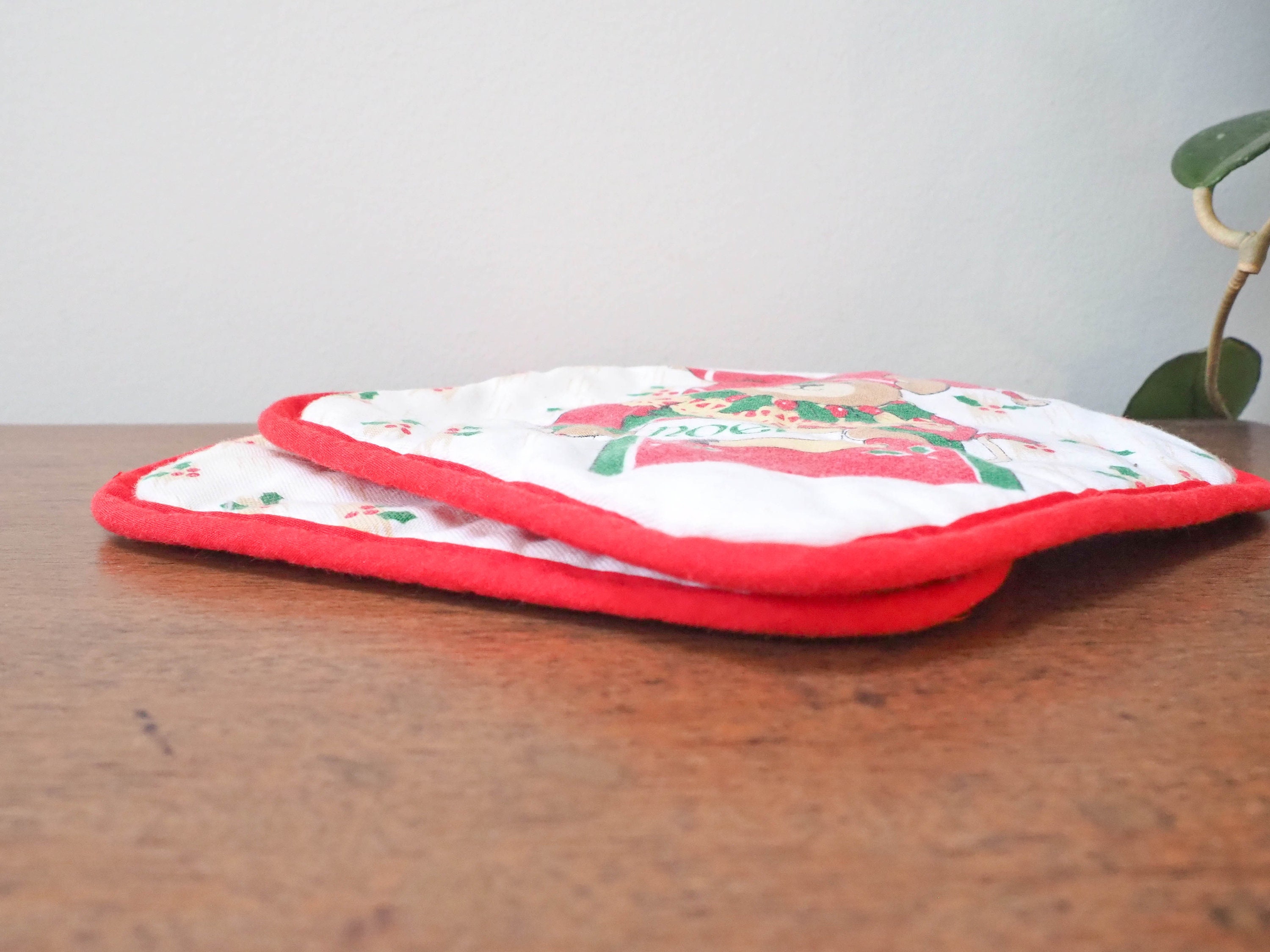 Vtg Teddy Bear Christmas Quilted Pot Holder Pair - Noel Festive ...
