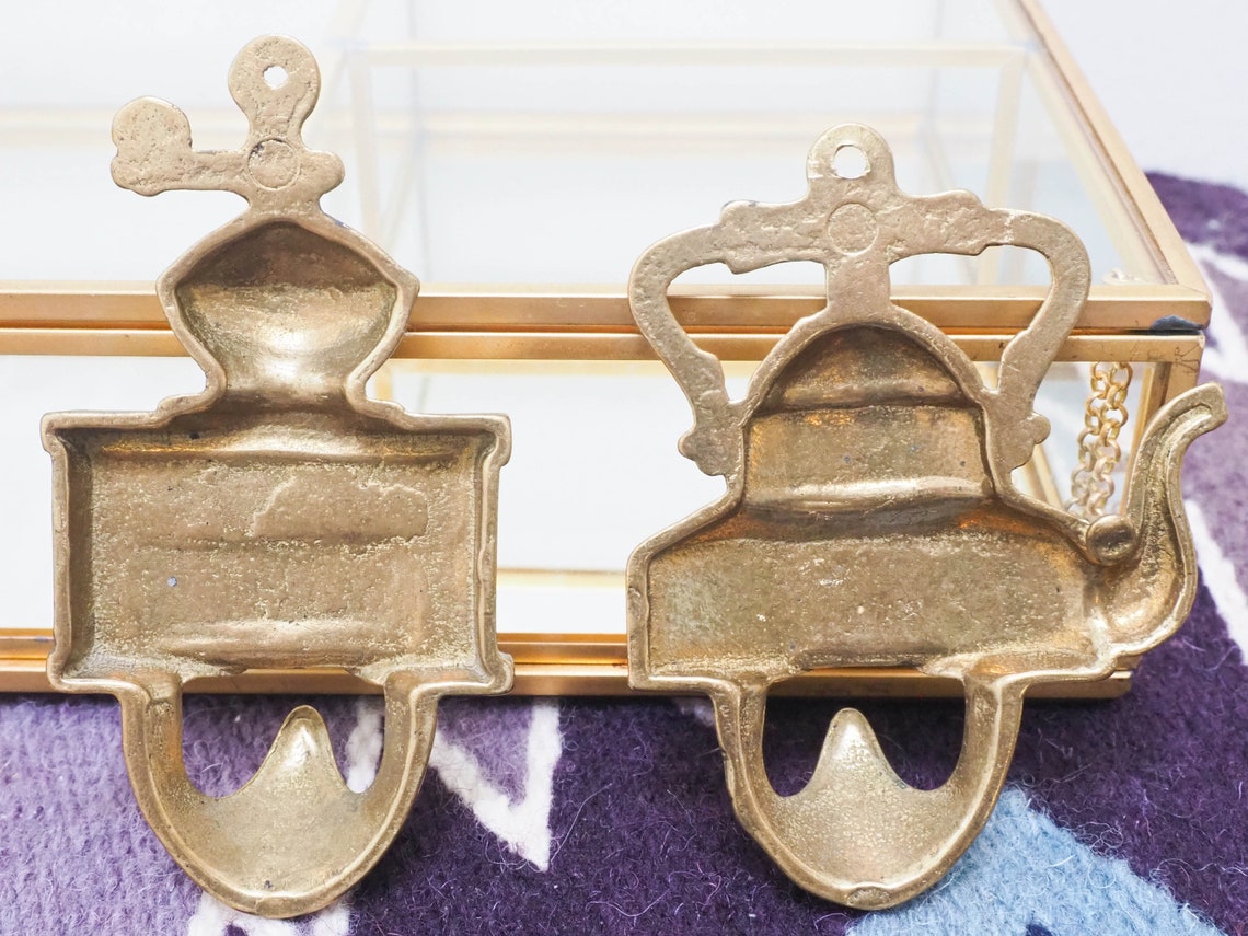 Brass Tea Pot and Grinder Hooks - Set of 4 - Vtg Farmhouse Cottagecore ...