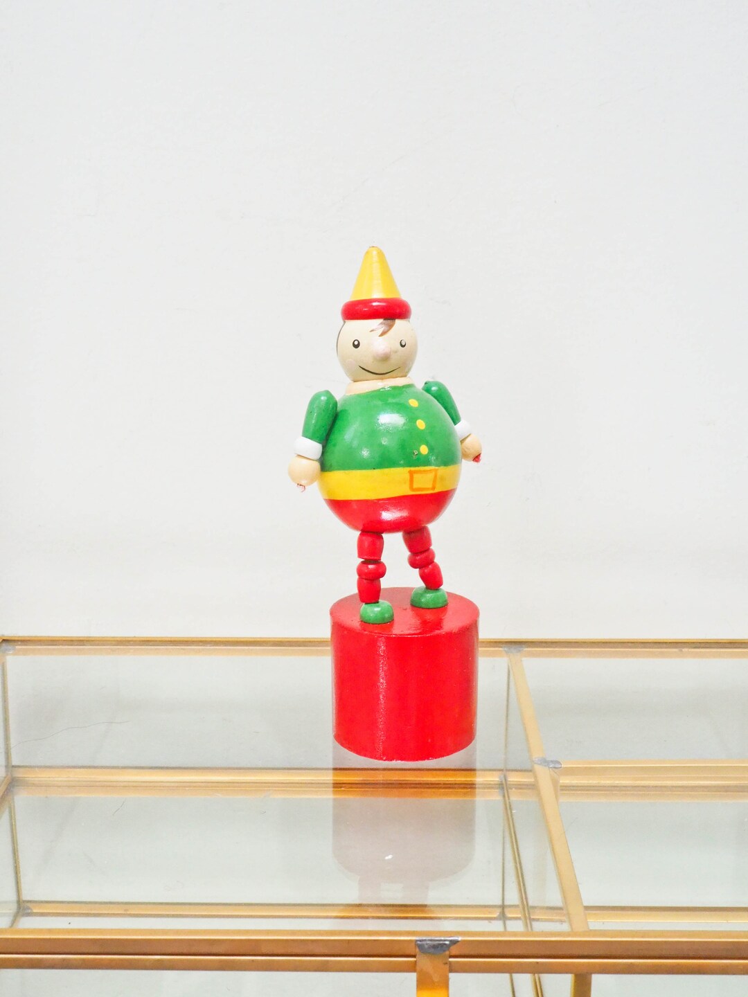 Vtg Wood Push Puppet Press up Toy Wood Clown Push Toy Vintage Wood ...