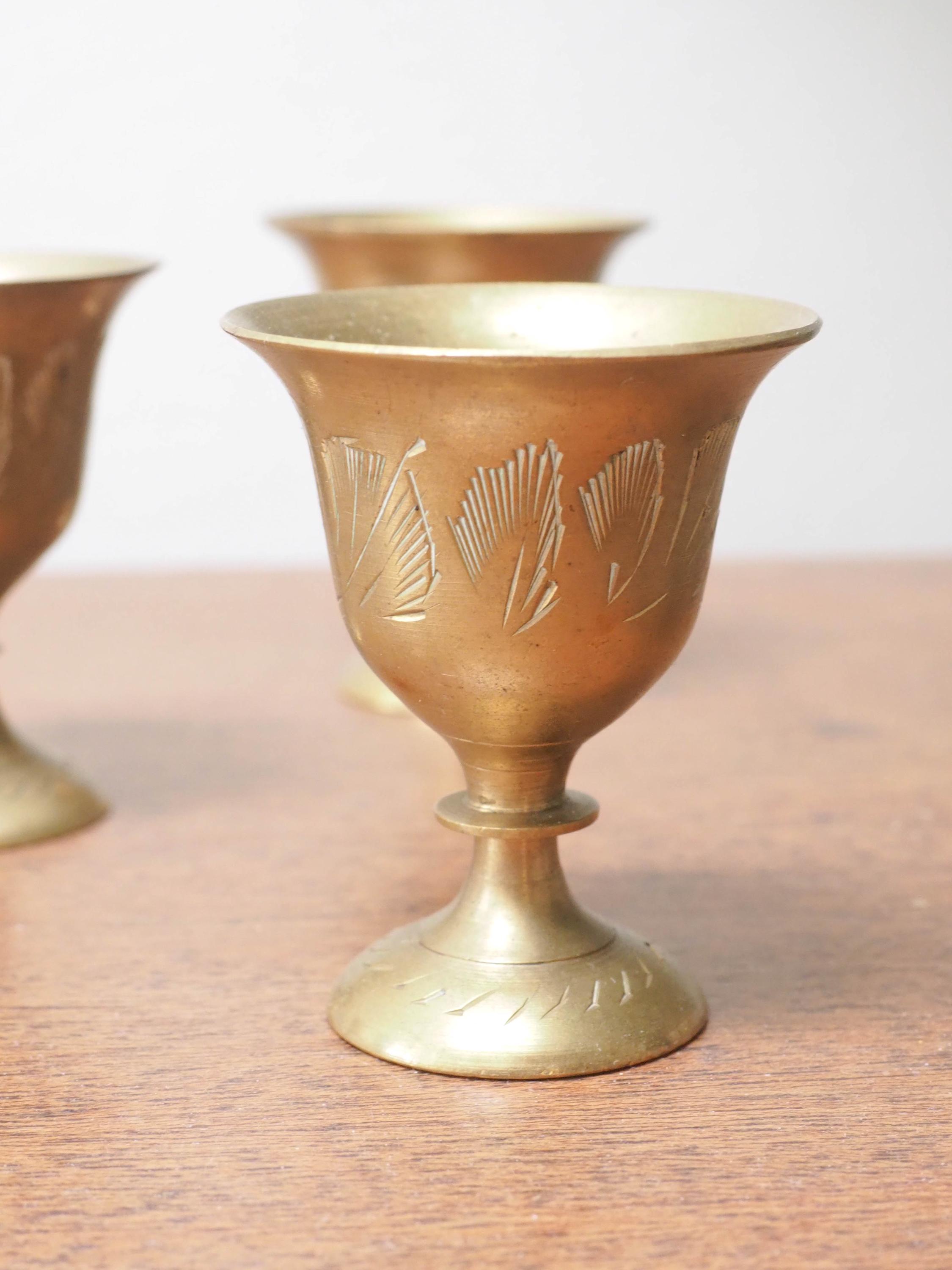 Etched Brass Mini Cup Set of 6 - Miniature Etched Brass Goblets ...
